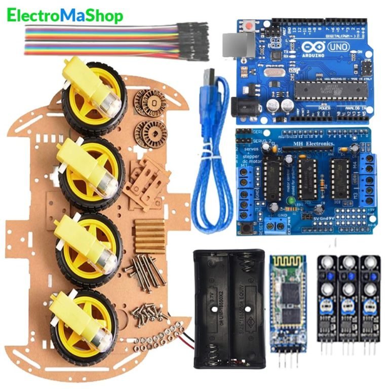 kit Robot 4WD Téléguide + Suiveur de Ligne Maroc - ElectroMaShop